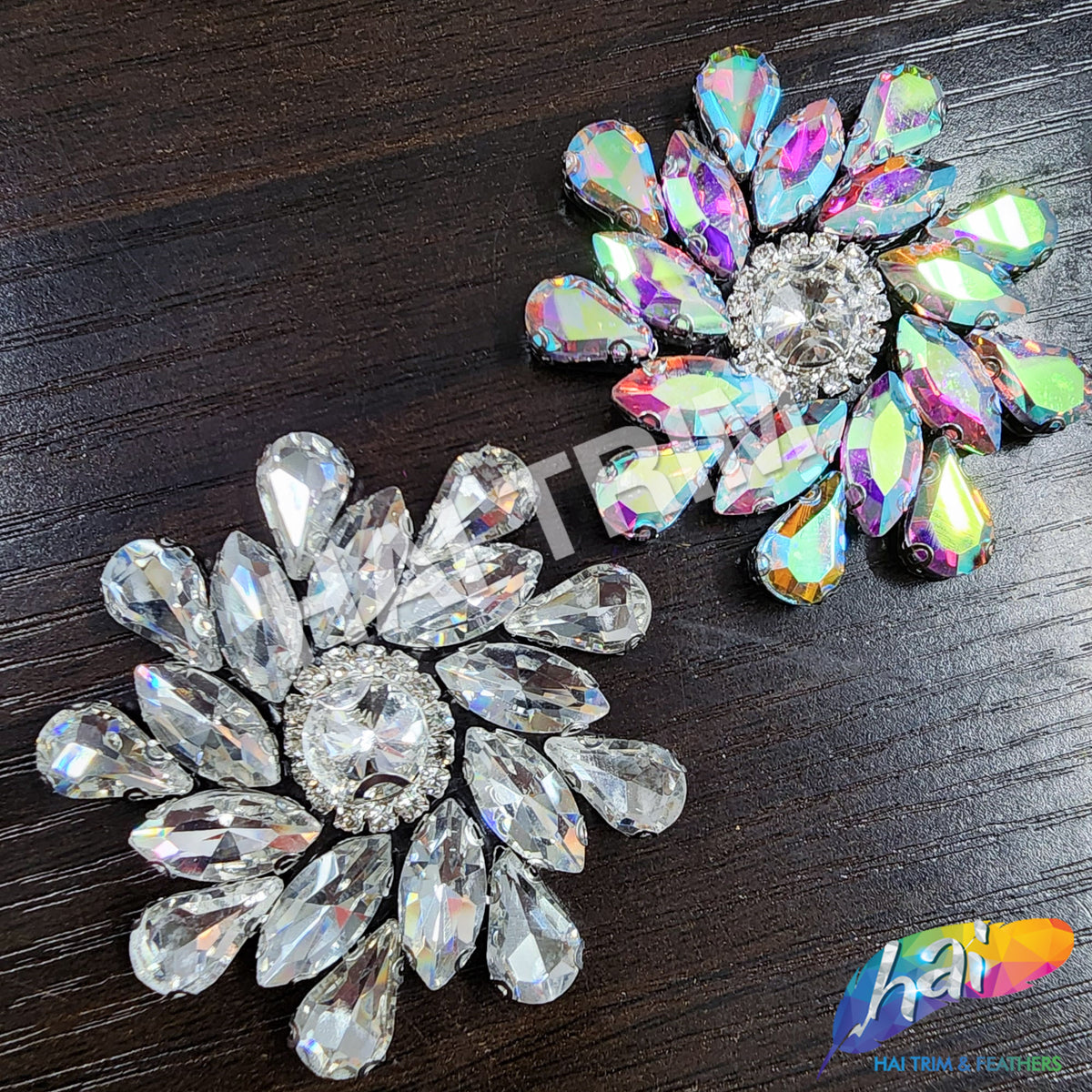 Crystal Swirl Flower Rhinestone Iron On Applique, IA-077 – Hai Trim & Feathers