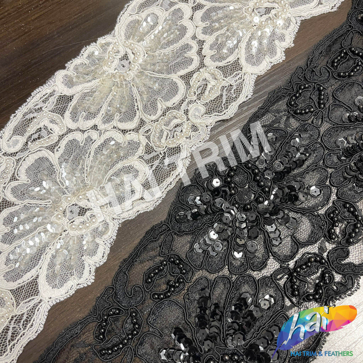 4 1/2" Pearl Sequins Lace Embroidered Trim, EMB-064 – Hai Trim & Feathers