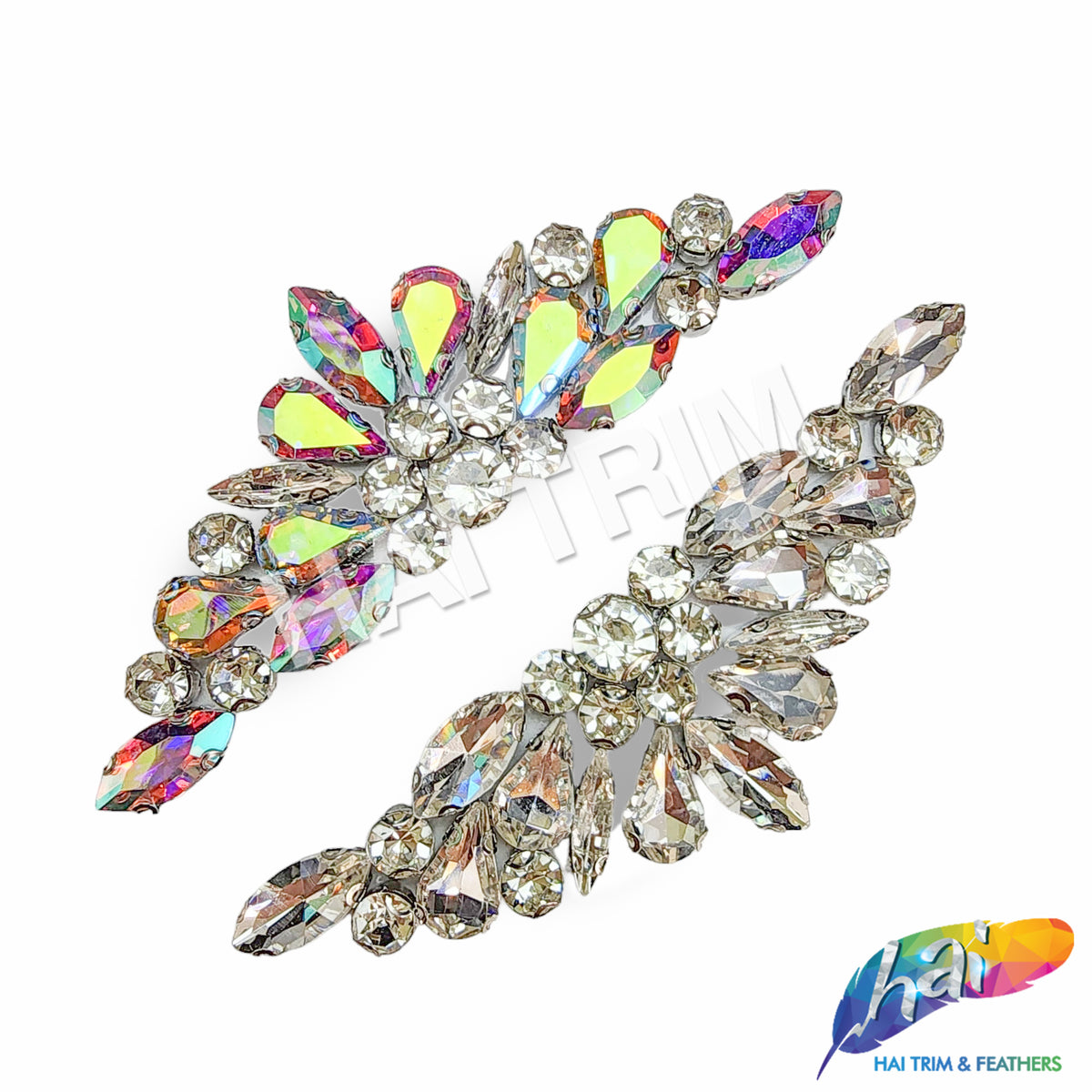 Crystal Motif Rhinestone Iron On Applique, IA-075 – Hai Trim & Feathers