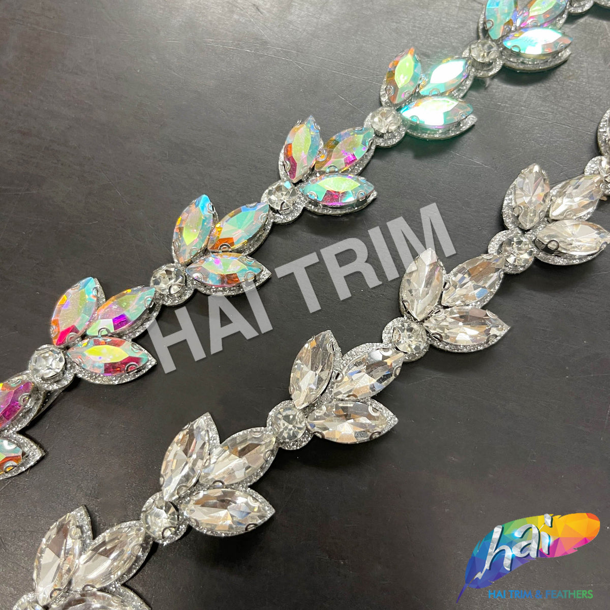 7/8" Leaf Crystal Jewel Motif Rhinestone Iron On Trim, IRT-201 – Hai ...