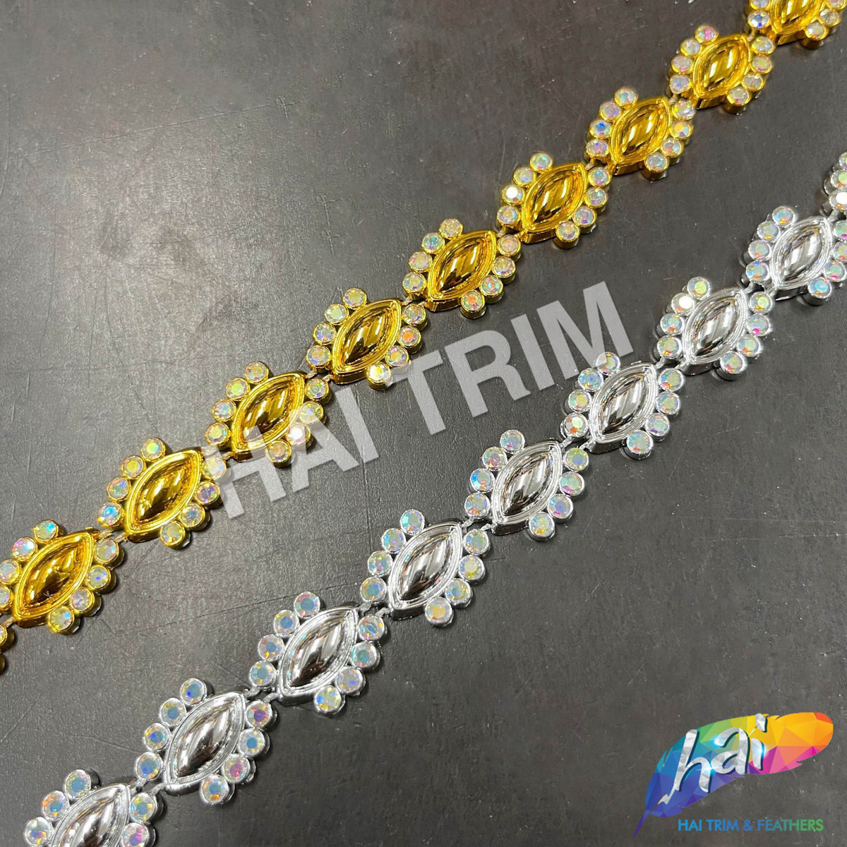 1/2" Studded Cateye Plastic Stud Trim with Crystal AB Rhinestones, PST ...