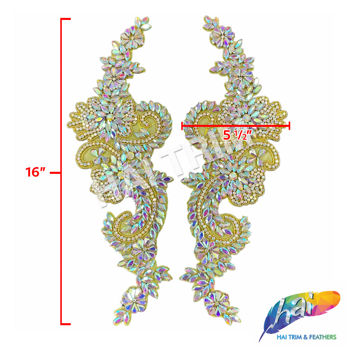 Beaded Rhinestone Motif Applique (Sold by Pair), RA-303 – Hai Trim ...