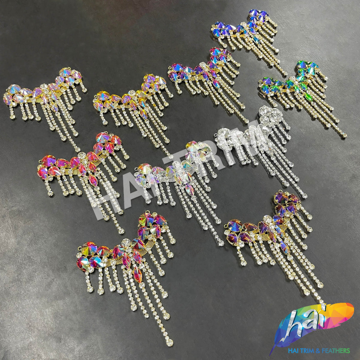 Fancy Color Motif Rhinestone Applique with Rhinestone Fringe, YH-502 ...