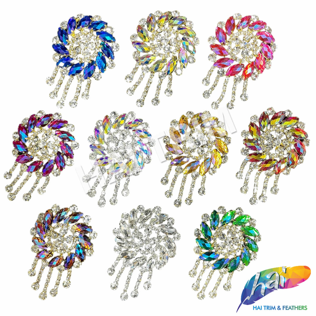 Fancy Medallion Rhinestone Applique with Fringe, YH-507 – Hai Trim ...