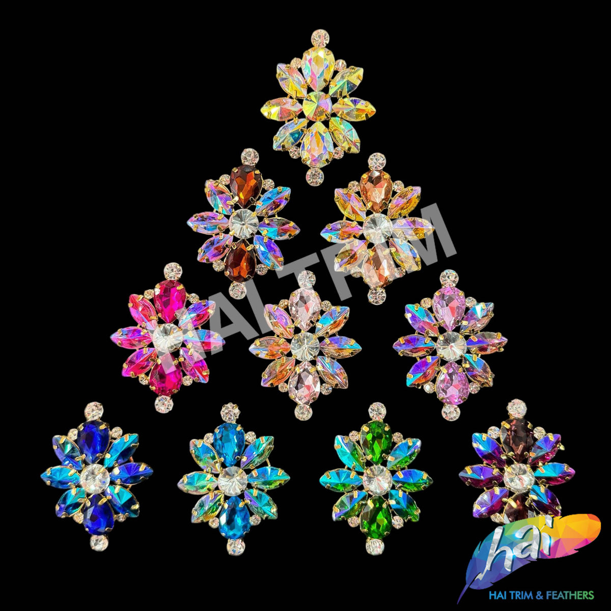 Fancy Flower Motif Rhinestone Applique, YH-520 – Hai Trim & Feathers