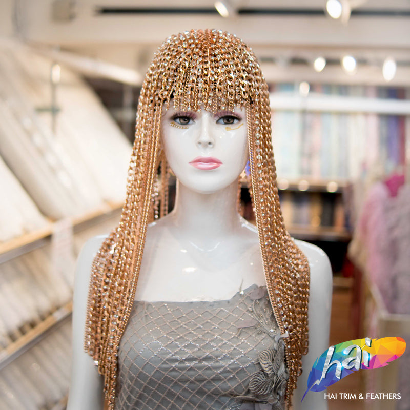 Long Rhinestone Chain Head Dress – Hai Trim & Feathers