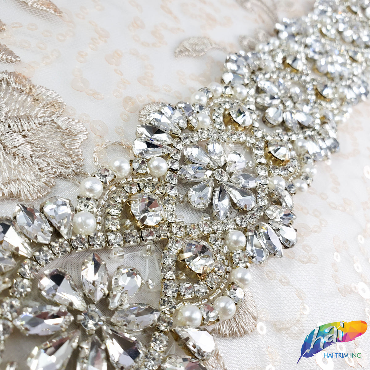 2" Pearl Beaded Crystal Rhinestone Trim with Glass Stones (sold by yar ...
