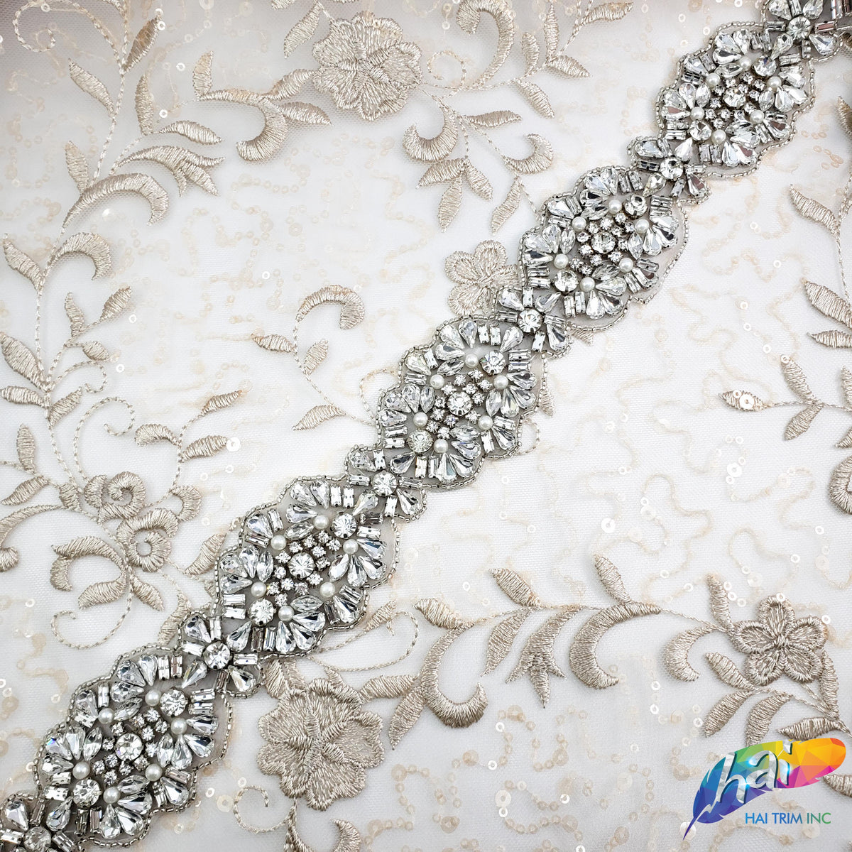 2" Pearl Beaded Crystal Rhinestone Trim by the piece (34 inches), BRT ...