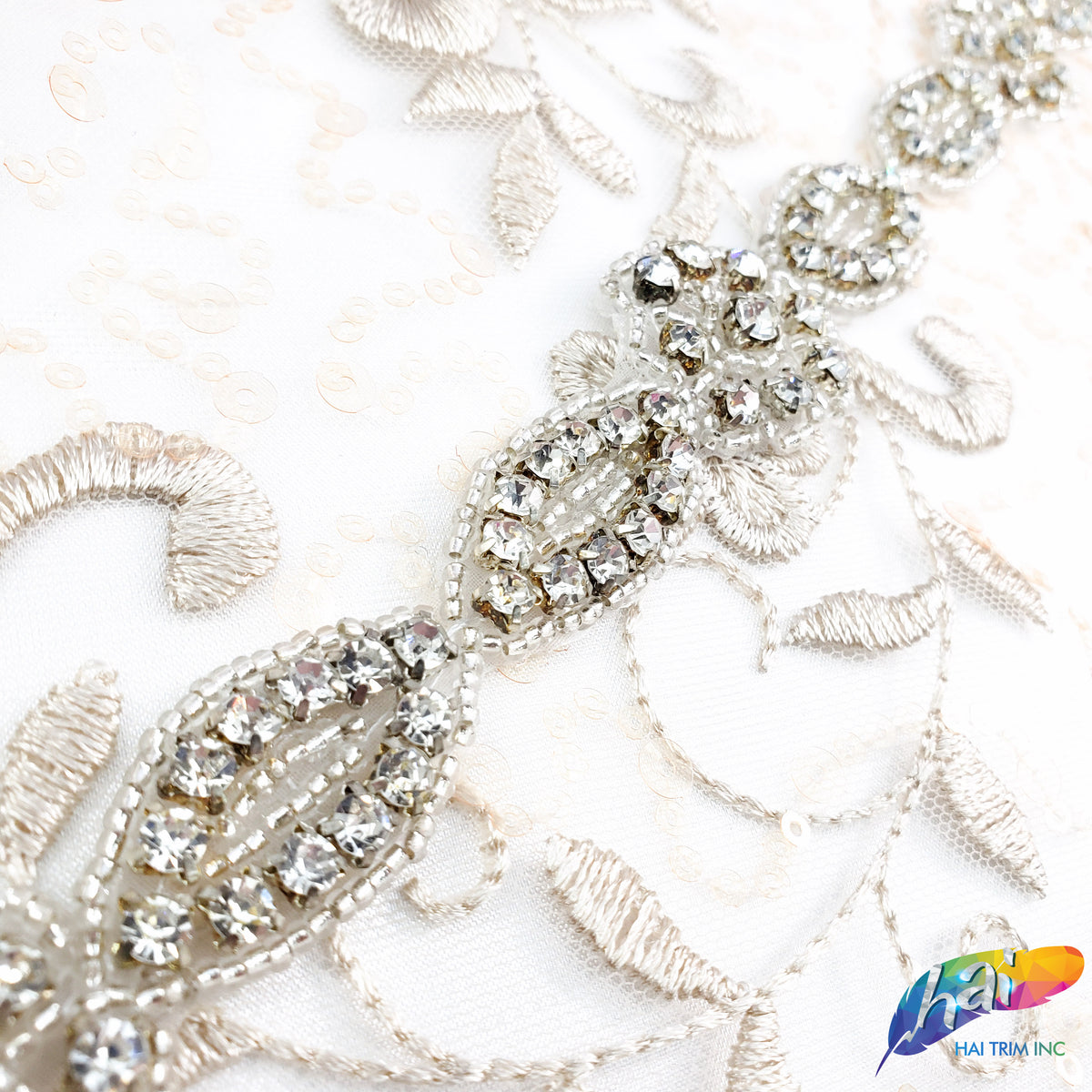 1” Navette Flower Beaded Rhinestone Trim (sold by yard piece), BRT-006 ...