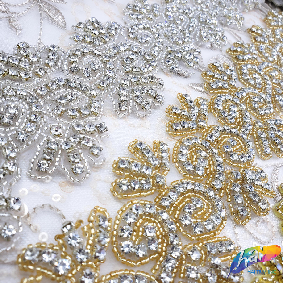 2 1/4” Flower Beaded Rhinestone Trim (sold by yard piece), BRT-031 ...