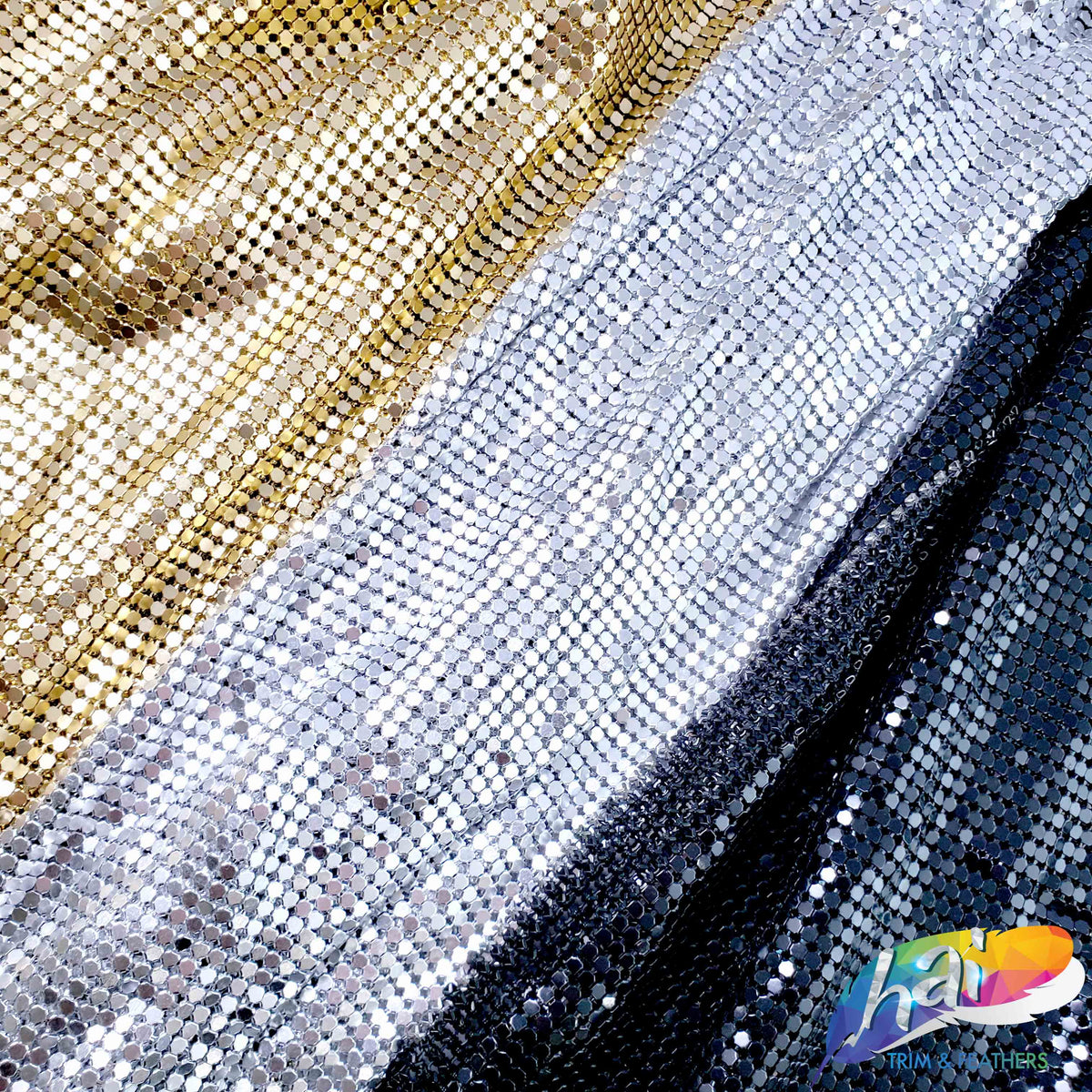Metallic Chainmail Mesh Fabric – Hai Trim & Feathers