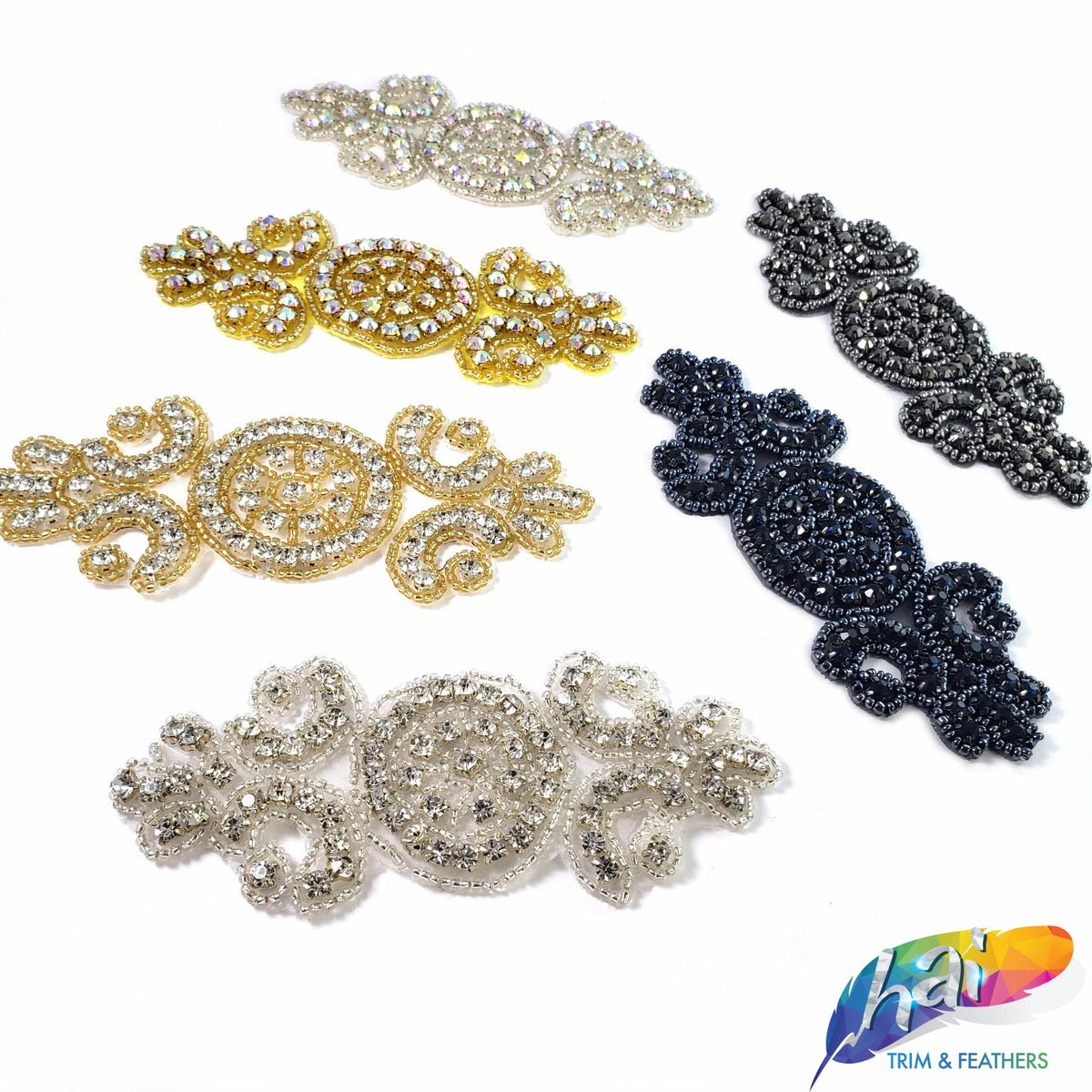 Beaded Rhinestone Motif Applique, RA-085 – Hai Trim & Feathers