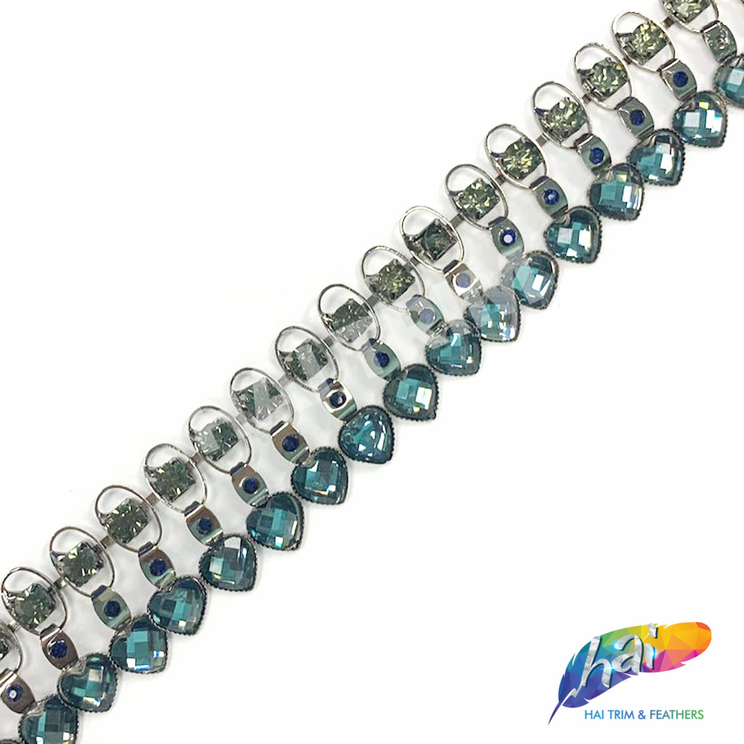 SALE! 1" Navy/Gunmetal Dangling Heart-Shaped Rhinestone Trim Fringe, A ...