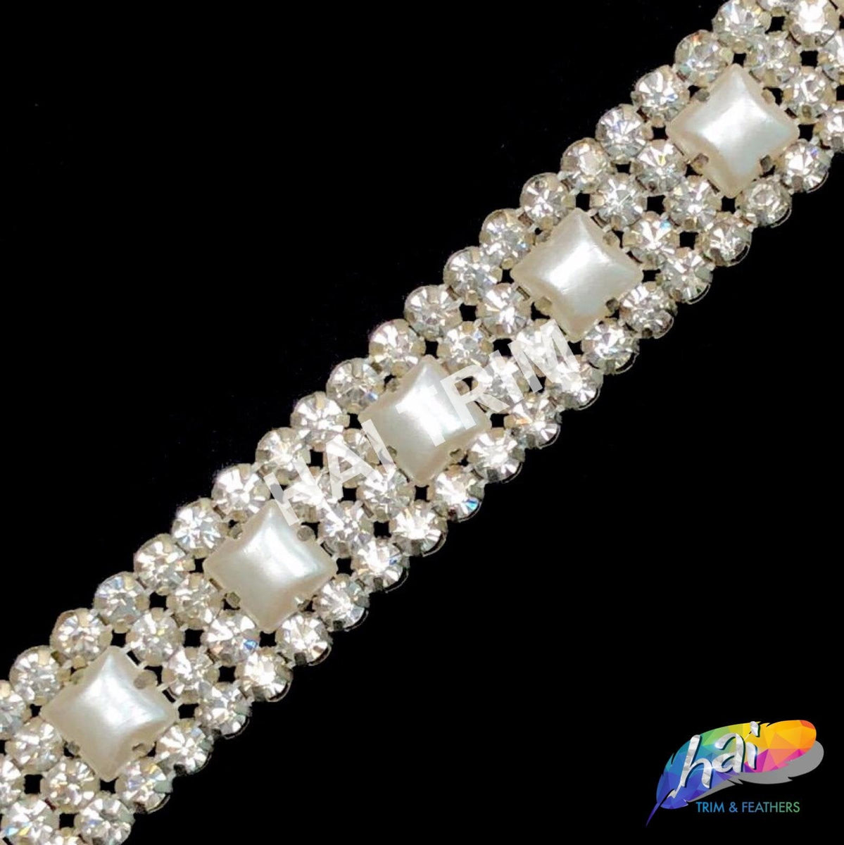 SALE! 5/8" Crystal/Square Pearl Rhinestone Trim by the yard, PRL-18 ...