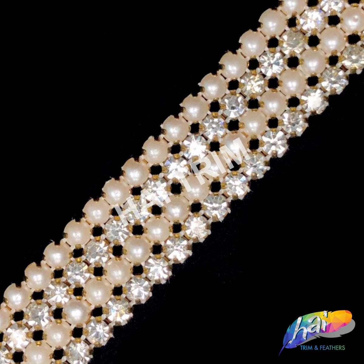 SALE! 3/4" 4-row Gold/Crystal Pearl Rhinestone Trim by the yard, PRL-1 ...