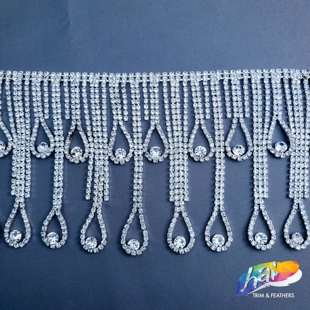 3 3/4" Dangling Loop Rhinestone Fringe, RF-049 – Hai Trim & Feathers